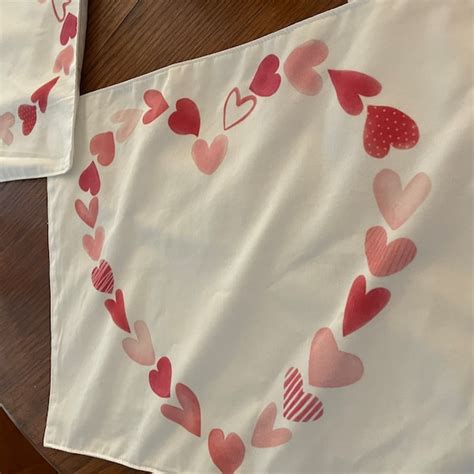 Elegant Heart Patterned Table Runner White With Small Red Hearts Available In 16 X 72 Or 16