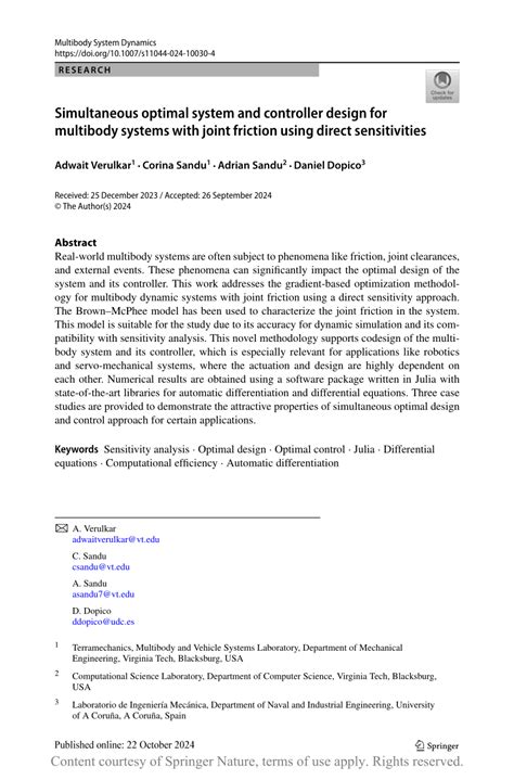 Pdf Simultaneous Optimal System And Controller Design For Multibody