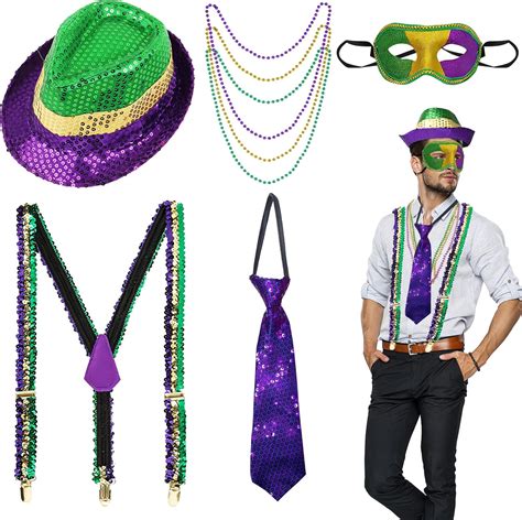 Camduck 7 Pcs Mardi Gras Accessories Mardi Gras Sequin