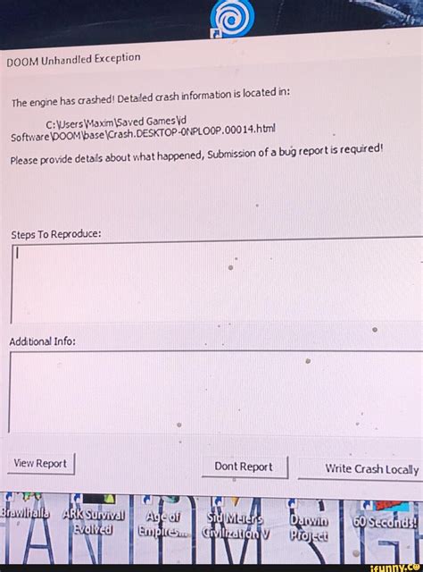 doom unhandled exception engine crash lasopacontrol