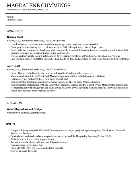 Front Desk Assistant Resume Samples Velvet Jobs