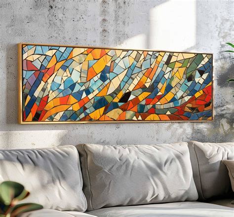 Framed Mid Century Modern Mosaic Wall Art Horizontal Panoramic Canvas