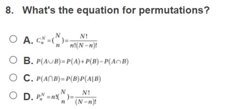 Solved 8 Whats The Equation For Permutations A