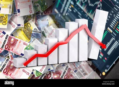 Economy Graph Down Arrow Cash Euro Banknotes And Stock Market