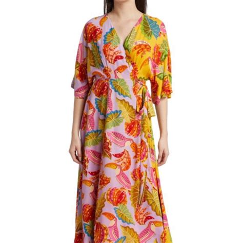 Farm Rio Dresses Farm Rio Mixed Beaks Bananas Maxi Wrap Dress Poshmark