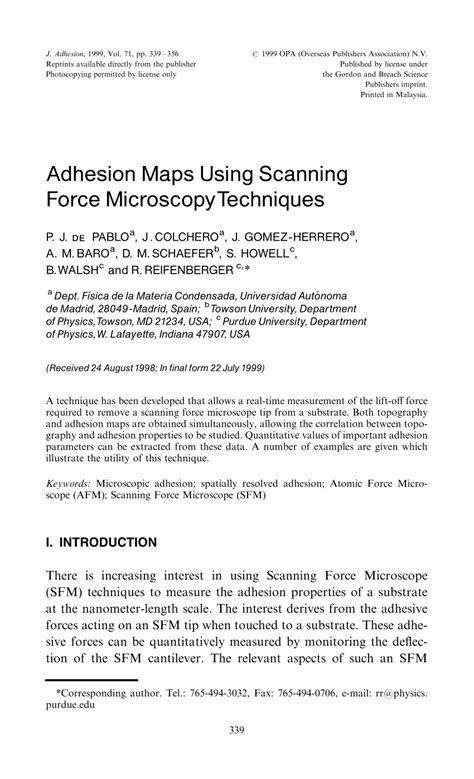 Pdf Adhesion Maps Using Scanning Force Microscopy Techniques