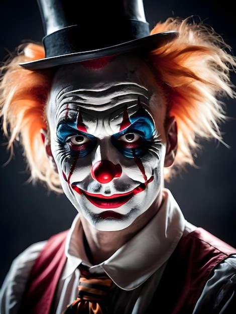 Premium Ai Image Portrait Of A Scary Clown On A Dark Background