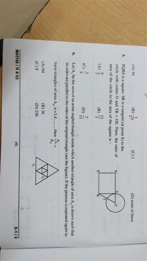 Let Mathrm{a}{1} Be The Area Of An Acute Angled Triangle Inside Which An
