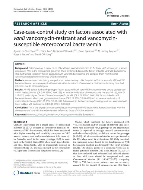 Pdf Case Case Control Study On Factors Associated With Vanb