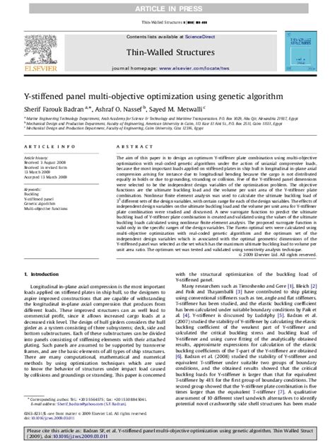 Pdf Y Stiffened Panel Multi Objective Optimization Using Genetic Algorithm
