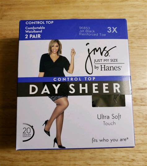 Jms Just My Size By Hanes Pantyhose Control Top 3x Jet Black 2 Pair Day