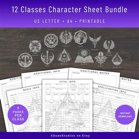 Dnd Class Specific Character Sheet Etsy