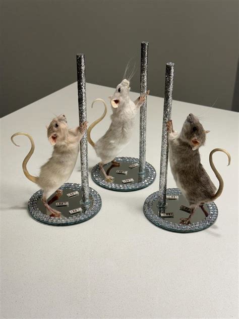 Pole Dancing Rats Cheeky Taxidermy Rodent Sparkly Mini Strip Club