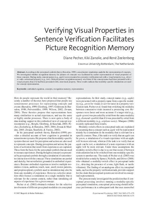 Pdf Verifying Visual Properties In Sentence Verification Facilitates Picture Recognition Memory