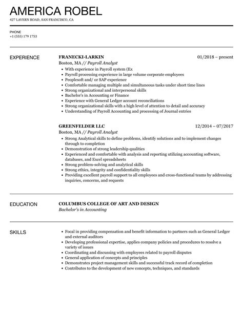 Payroll Analyst Resume Samples Velvet Jobs
