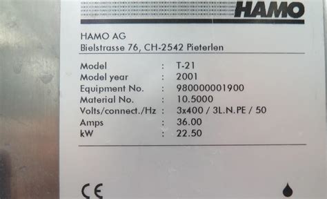 Machines Specifications Hamo T 21 Used Machines Exapro