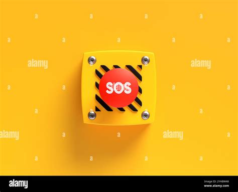 Sos Emergency Call Concept Big Red Emergency Button With The Text Sos On Bright Yellow