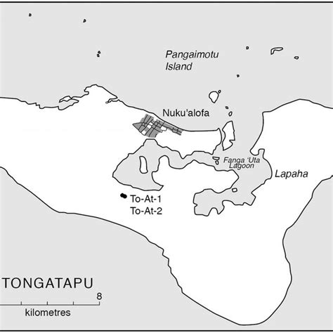 Map Of Tongatapu `atele Burial Mounds To At 1 And To At 2 Labeled