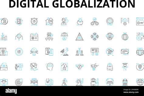 Digital Globalization Linear Icons Set Connectivity Interdependence