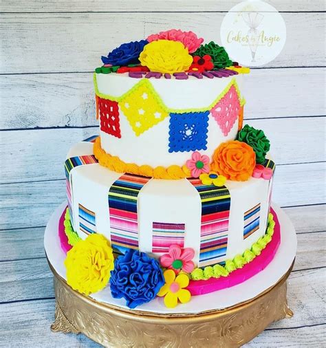 Mexican Fiesta Cake With Colorful Flower Decorations