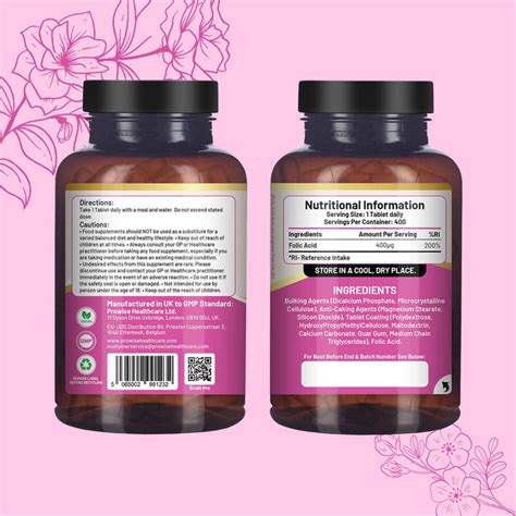 Prowise Folic Acid Tablets 400 Mcg 400 Vegan Vitamin B9 Tablets