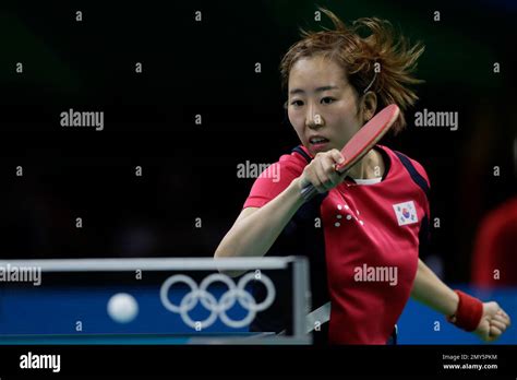 Yang Ha Eun Of South Korea Plays Against Elizabeta Samara Of Romania During Their Womens Team