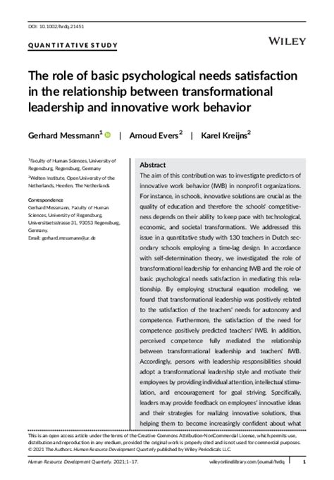 Pdf The Role Of Basic Psychological Needs Satisfaction In The