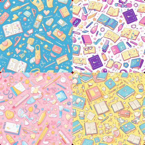 Kawaii Anime Classroom Pattern Pastel School Supplies Jpeg Digital