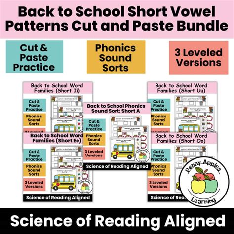 Back To School Short Vowel Patterns Cut And Paste Bundle Tpt