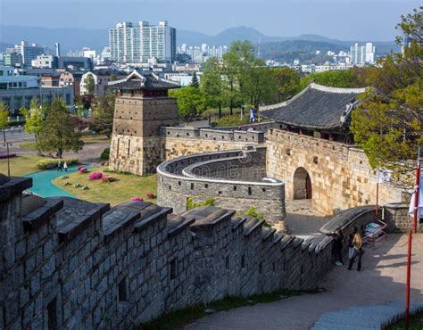 Summer At Suwon Old City Wall At Hwaseong Fortress Traditional