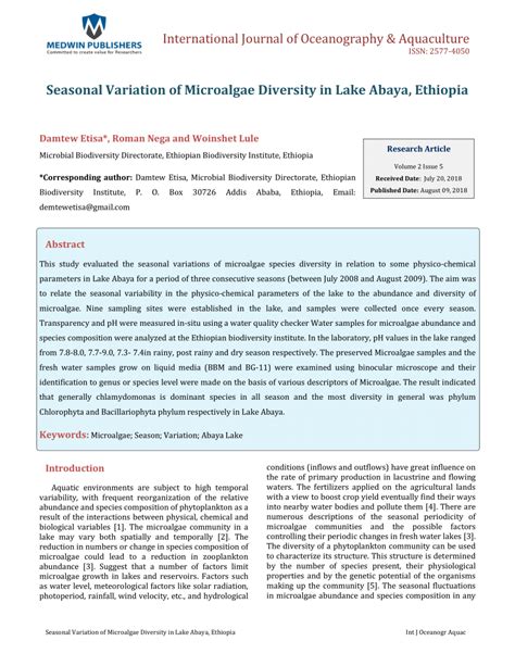 Pdf International Journal Of Oceanography And Aquaculture Seasonal
