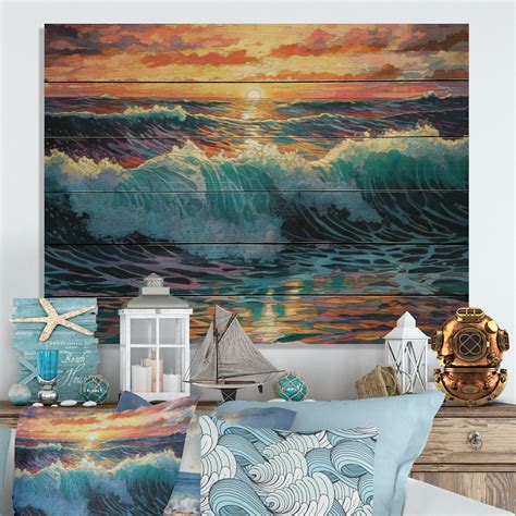 Dovecove Idora Green Sunset At The Beach Ii On Wood Print Wayfair