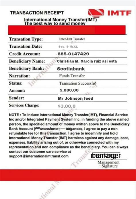 Wire Transfer Receipt Template