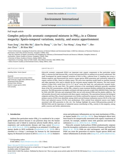 Pdf Complex Polycyclic Aromatic Compound Mixtures In Pm25 In A