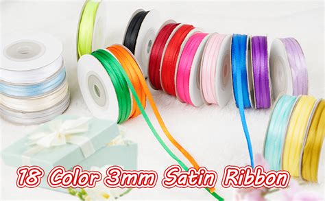 Adorfine Thin Ribbon Satin Ribbon 3mmx20m 18 Rolls Color Curling
