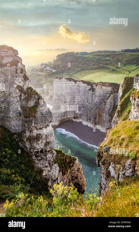 Les Falaises Cliffs Of Etretat At Sunrise Etretat Normandy France