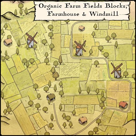 beautiful farm fields farmhouse and windmill fantasy map assets