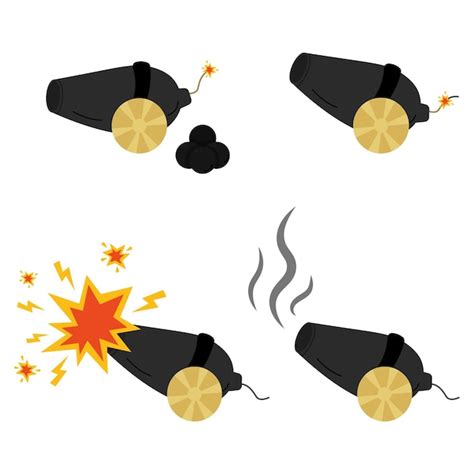 Premium Vector Pirate Cannon Set An Explosion And A Shot From A