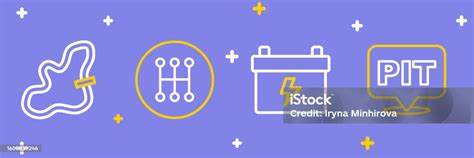 라인 피트 스톱 자동차 배터리 기어 시프터 및 타이밍 벨트 키트 아이콘을 설정합니다 벡터 고풍스런에 대한 스톡 벡터 아트 및 기타 이미지 Istock