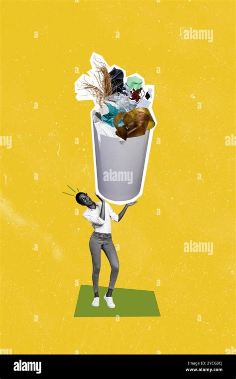 Vertical Poster Collage Young Girl Rubbish Bin Save Nature Environment