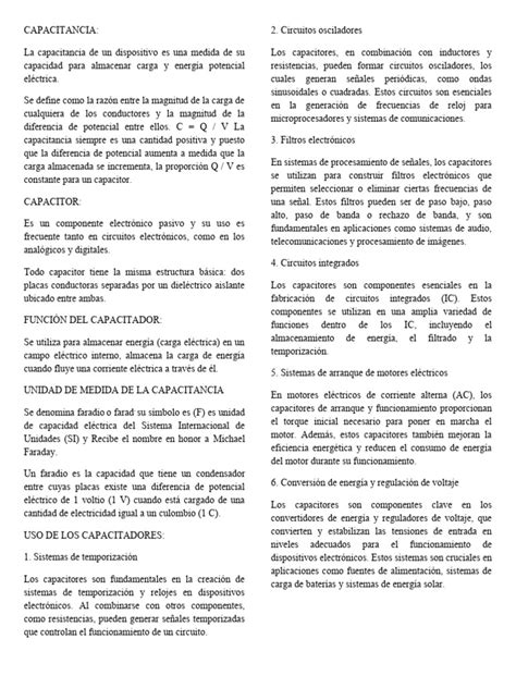 La Capacitancia Pdf Condensador Capacidad