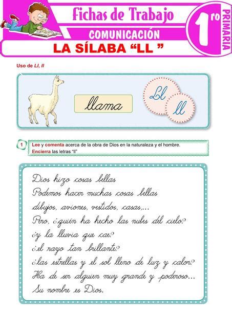 La Sílaba Ll Para Pimer Grado De Primaria Jr Udocz