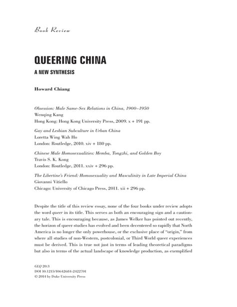 Queering China Book Review A New Synthesis Howard Chiang