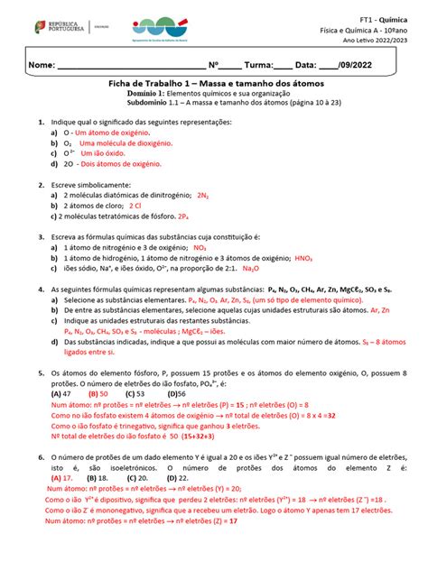 10ºano Ft1 Constituição Do Átomo Isótopos Número Atómico E Número