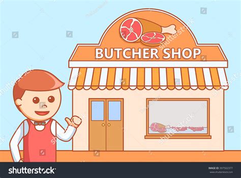 Butcher Shop Doodle Illustration Vector De Stock Libre De Regalías