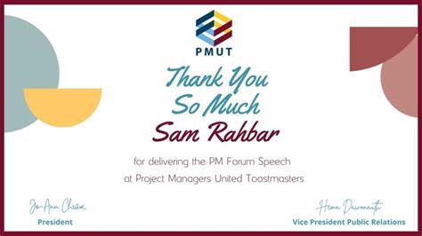 Project Managers United Toastmasters On Linkedin Thank You Sam Rahbar For The Great Speech At