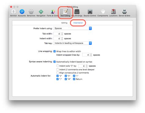 Tabs Is It Possible To Set Indent Settings In Xcode Per Project Or Per File Even Stack