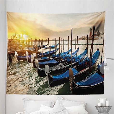 Venice Tapestry Line Of Traditional Gondolas On The Water Calm