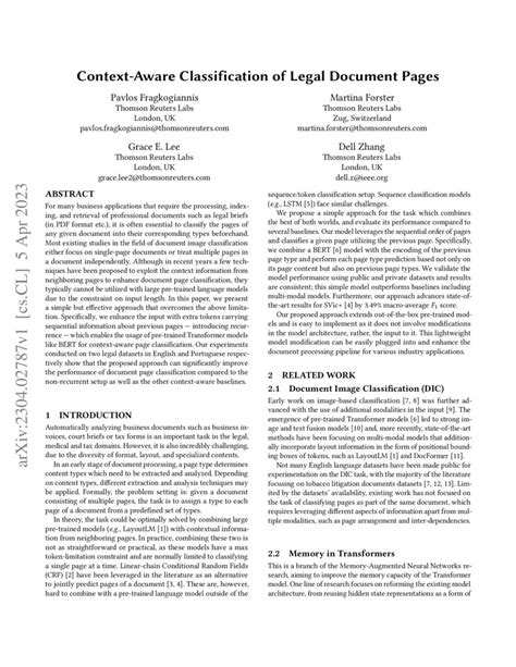 Context Aware Classification Of Legal Document Pages Deepai