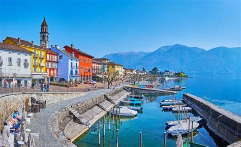 The Lakeside Cityscape Of Ascona Switzerland Editorial Photo Image